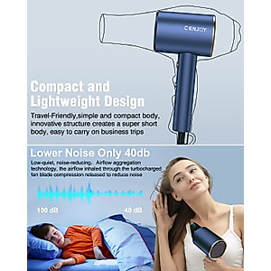 CENJOY Hair Dryer - 1875W Negative Ion Hairdryer with Diffuser, 2 Heating/2 Speed/Cool Setting, Lightweight, Compact, Portable, Quiet for Home, Travel