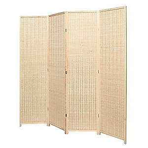 OGCAU Room Divider Screen, 6FT Room Separators Divider Wall, Privacy Room Sivider, Folding Screen Room Divider for Room Separation, Bamboo Room Screen Divider Freestanding (Natural, 4-Panel)