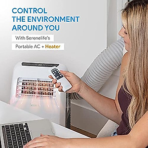 SereneLife SLACHT128 SLPAC 3-in-1 Portable Air Conditioner with Built-in Dehumidifier Function,Fan Mode, Remote Control, Complete Window Mount Exhaust Kit, 12,000 BTU + HEAT, White