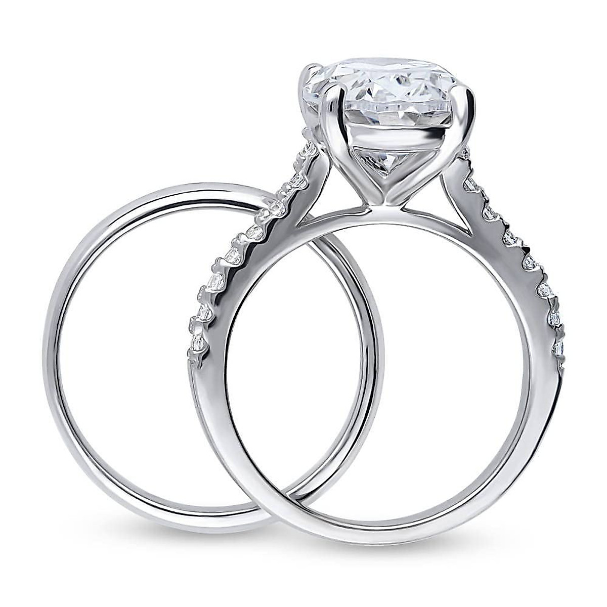 BERRICLE Sterling Silver Solitaire Wedding Engagement Rings 5.5 Carat Oval Cut Cubic Zirconia CZ Ring Set for Women, Rhodium Plated Size 8