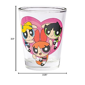 Silver Buffalo The Powerpuff Girls Featuring Blossom, Bubbles, and Buttercup 4 Pack Mini Glass Set, 1.5 Ounces