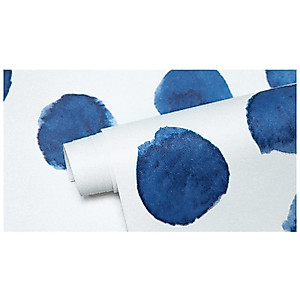 HAOKHOME Boho Peel and Stick Wallpaper Watercolor Brush Strokes Dots Removable Indigo Blue/White Vinyl Self Adhesive Contactpaper 17.7in x 9.8ft