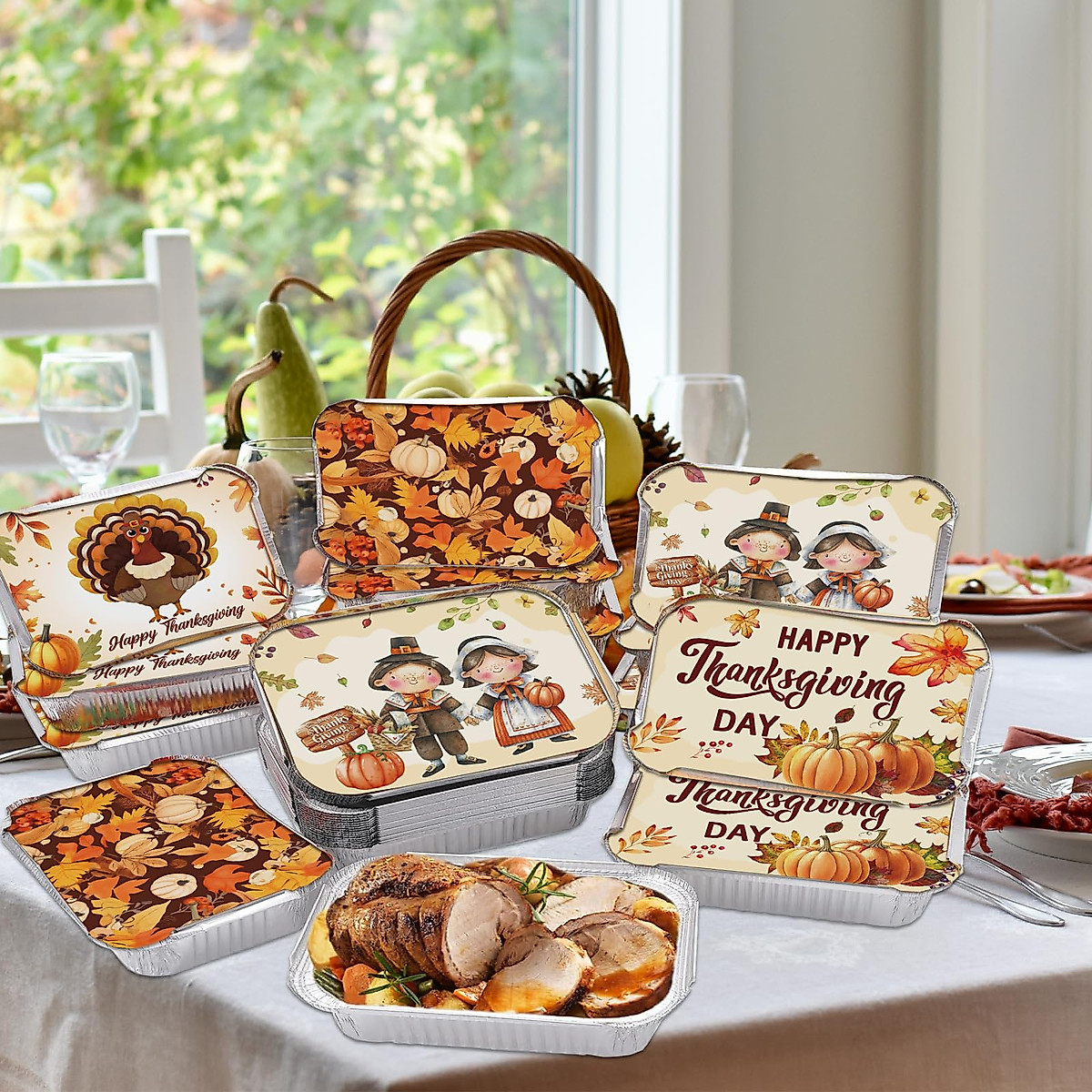 36Pcs Thanksgiving Tin Foil Containers with Lids Disposable Aluminum Thanksgiving Leftover Containers with Lids Thanksgiving Foil Food Pan