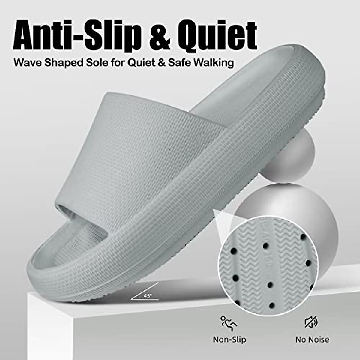 Cloud Slippers Slides for Women and Men, Pillow Sandal Slides Massage Bathroom Shower Quick Drying Non-slip Cloud Cushion Cozy Slides for Indoor & Outdoor