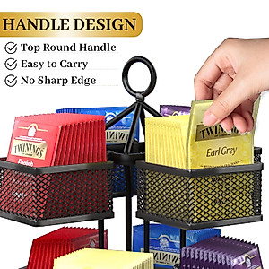 BUDO Tea Bag Organizer, Spinning Carousel Container with 8 Compartments, Up to 96 Tea bags Storage Holder, Lazy Susan Coffee Creamer Sweetener Tea Caddy for Kitchen Counter Pantry Organizer