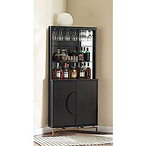 Home Source Black Bar Cabinet with Half Moon Handles and Metal Base