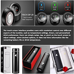 ACQUAFIN Vacuum Insulated Water Bottle - Digital Tumbler with Smart LED Temperature Display - Leak Proof 24H Thermos for Travel, School, Sports, Coffee, Tea, and Cold Drinks 500ML (Black).