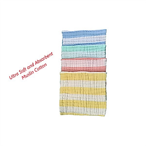 Kidzbee Muslin Burp Cloths for Baby Girls and Boys - 100% Cotton Large Newborn Burping Rags – Super Soft Absorbent Washcloths Perfect Registry Gift Pack of 4 (Blue, Pink, Yellow, Green)