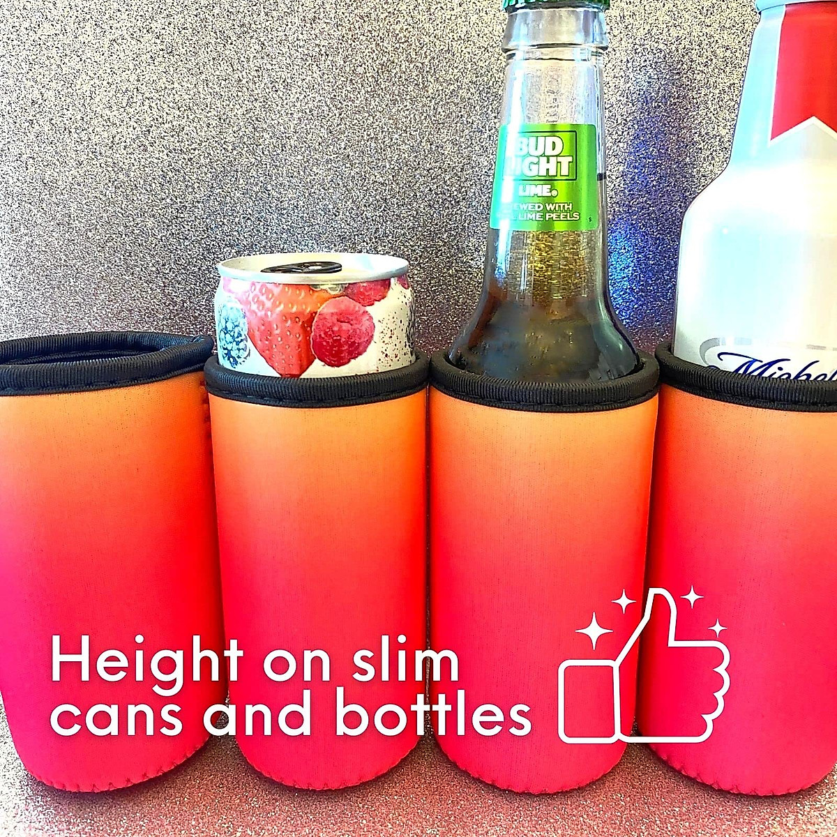 CANA CAPRI 6pk Summer Daze Slim Can Cooler - 12oz Tall Insulated Neoprene Can Sleeves - Perfect for White Claw, Truly, Slim Beer, Red Bull, Spiked Seltzer - Party Cooler for Birthdays to BBQs