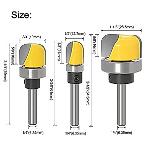 ASNOMY 3Pcs 1/4 Inch Shank Bowl and Tray Router Bit, Bowl & Tray Template Router Bit Set with Ball Bearing Dish Carving Router Bits Wood Cutter Bowl Pattern Router bit