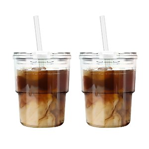 Luxfuel 13oz Tumbler Water Glass with Straw and Lid, 2 Pack Glass Coffee Cups gifts, Sealed Carry-On Glass Water Cup,Iced Tea, for Travel,Home, Office, Party, Camping and Outdoor (Iridescent Shimmer)