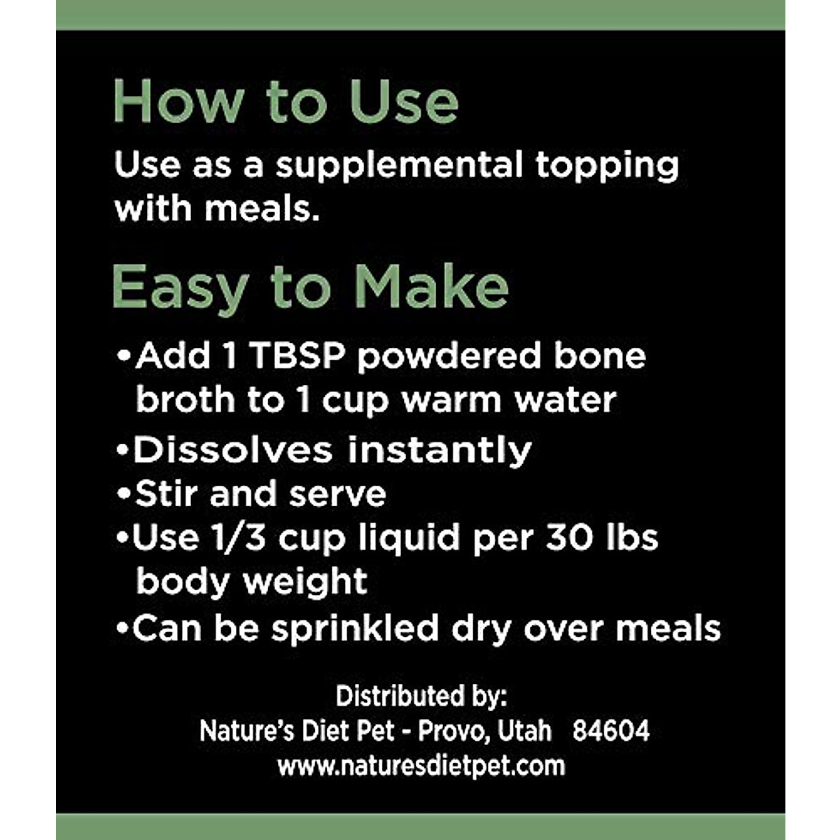 Nature's Diet Pet Original Bone Broth Protein Powder with Functional Benefits for Hip and Joint, Digestion, Skin and Coat (Hip & Joint, 6 oz = 60 Servings)