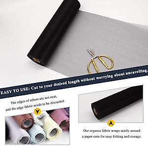 Black Organza Tulle Fabric Rolls, Crystal Organza 12" by 50 Yards (150 ft) Sheer Nylon Silky Shiny Netting Spool Bolt for DIY Craft Table Runner Wedding Baby Shower Party Decor (Black)