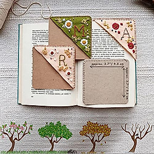 Personalized Hand Embroidered Corner Bookmark, Letters Felt Triangle Cute Flower Embroidered Corner Bookmark Embroidery Book Marker Clip for Reading Lovers Meaningful Gift (M, Summer)