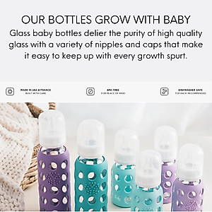 Lifefactory Glass Baby Bottles with Silicone Protection - 4-PACK, 4 oz/9 oz Bottles, (1- Banana, 1- Mango, 1- Cantaloupe & 1- Papaya)