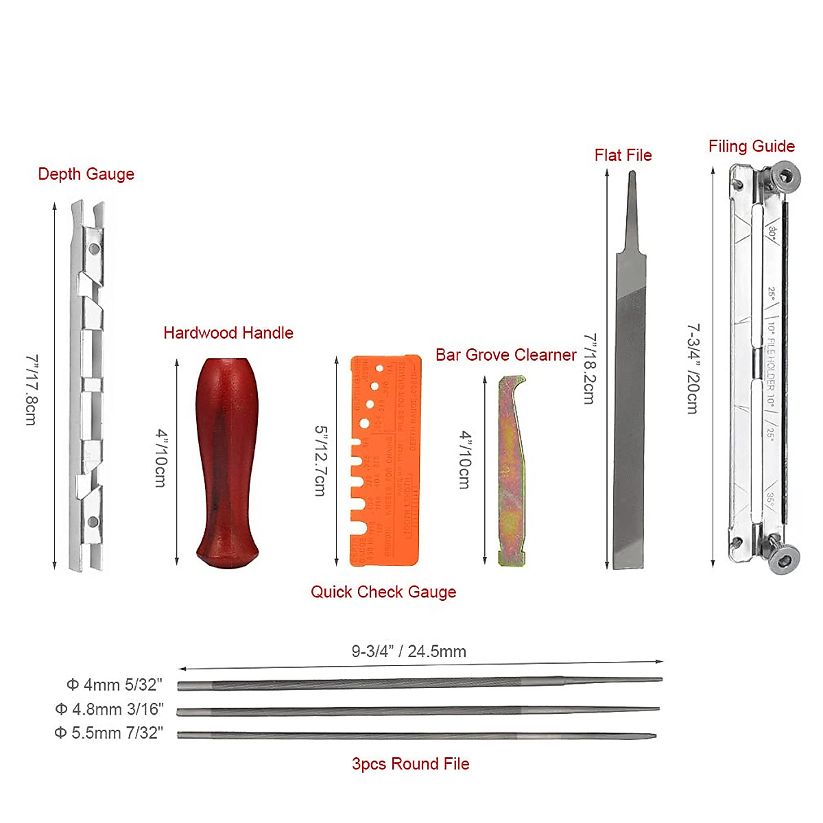 10pcs Chainsaw Sharpening File Kit - for Husqvarna Dewalt Stihl Craftsman Makita Texax Homelite Oregon Chainsaw Sharpener File Kit - Used for Poulan Chainsaw Part