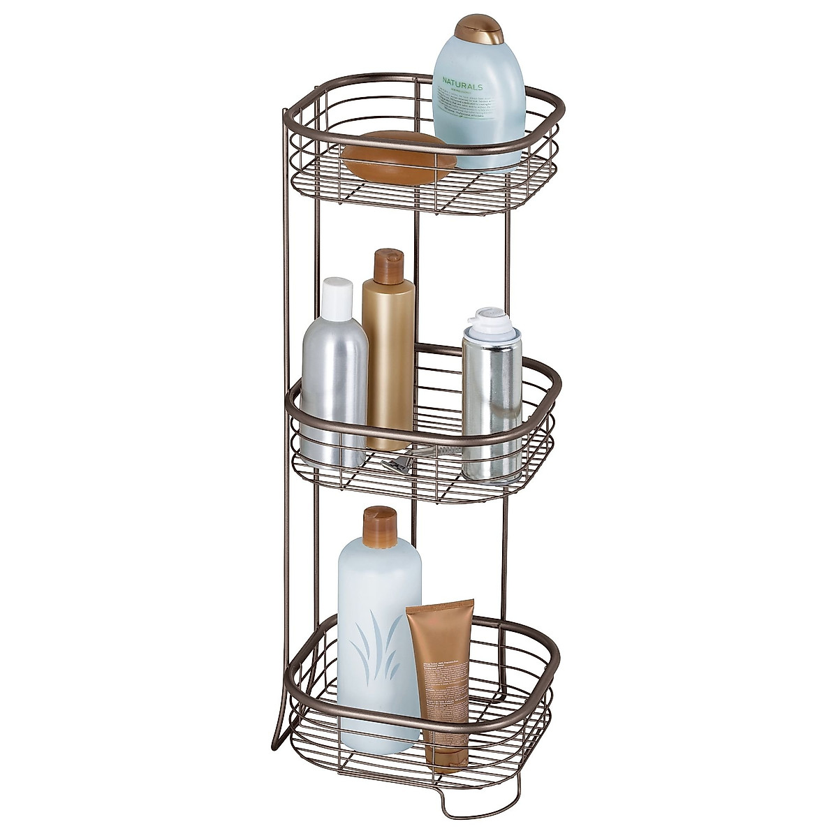 iDesign Forma Metal Wire Corner Standing Shower Caddy, 9.5" x 9.5" x 26.25", Bronze & Kyoto Bar Soap Holder for Bathroom Shower, Vanities, Kitchen Sink - Bronze