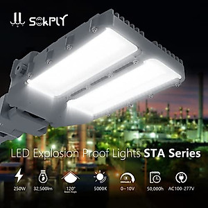 Sokply LED Explosion Proof Floodlight with Mount Bracket UL844 Certified 250W 32500LM (1250W HPS Eqv.), Class I Division II Hazardous Locations Industry Luminaires 0-10V Dimmable IP66, STA1 Series