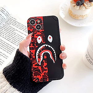 Itsfaxinke Red Black Phone Case for iPhone 13 Teen Kid Boy Girl Cool Cute, Nonslip Sleek Smooth iPhone 13 Cover Fun Anime Funny Cartoon, Fashion Full Body Protective Soft iPhone13 Case (RBshark)