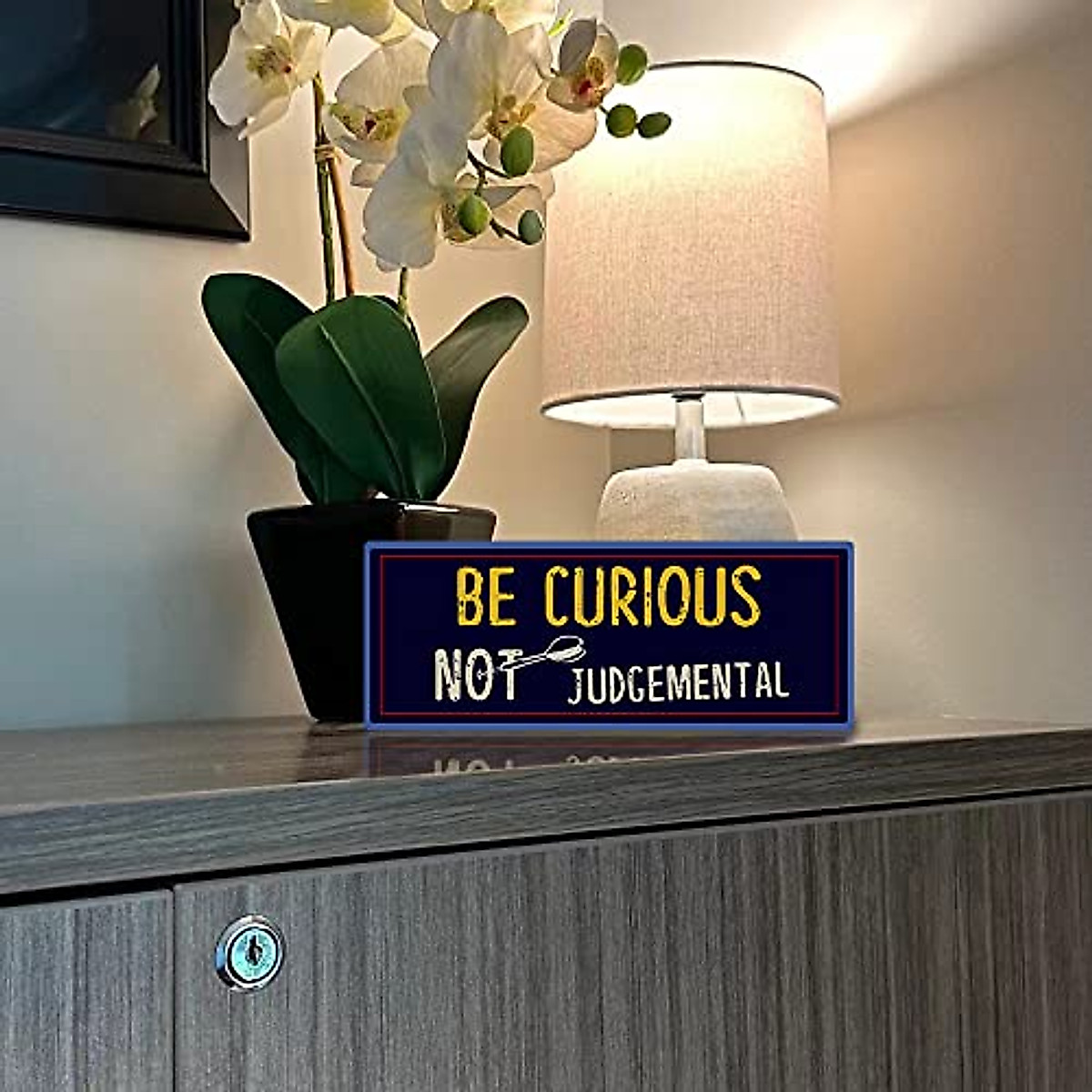 Flinelife Be Curious Not Judgemental Sign, 16 x 6, Be Curious Motivational Wall Art Decor - Perfect for Fans