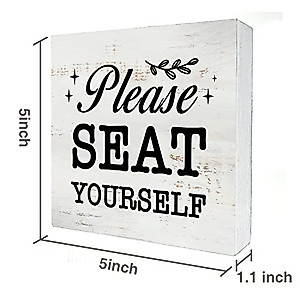 Please Seat Yourself Wood Box Sign Home Decor Rustic Bathroom Quote Wooden Box Sign Block Plaque for Wall Tabletop Desk Home Bathroom Restroom Decoration 5" x 5"