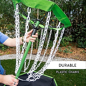 Franklin Sports Disc Golf Basket + Discs Set - Portable Disc Golf Target Basket with Chains - 3 Discs Included - Driver, Mid-Range + Putter