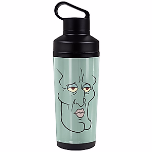 Spongebob OFFICIAL Squidward Handsome Face 18 oz Insulated Water Bottle, Leak Resistant, Vacuum Insulated Stainless Steel with 2-in-1 Loop Cap