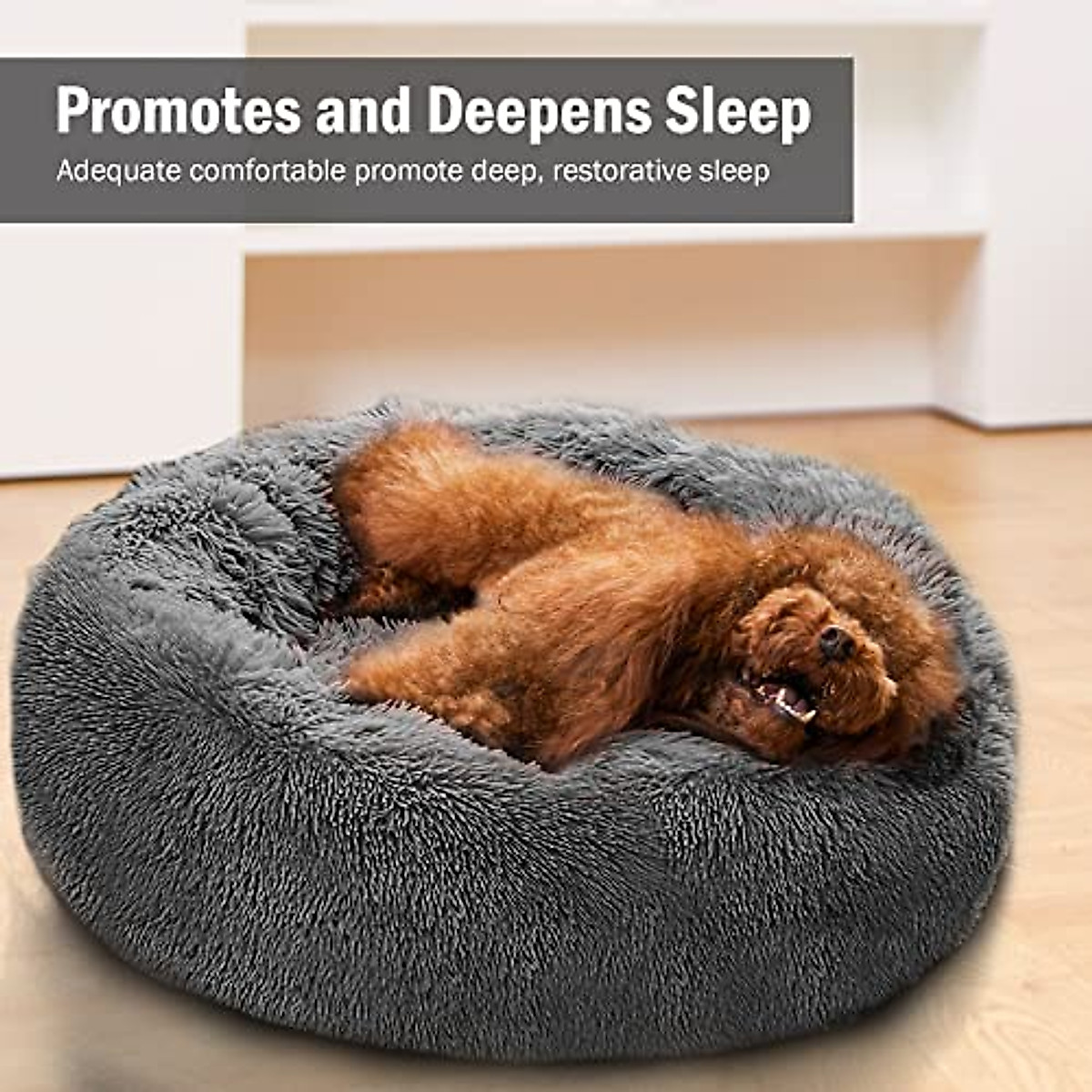 BEAUTYHB Calming Dog Bed and Cat Bed, Anti Anxiety Pet Bed Dog Mat Round Fluffy Dog Bed for Small Pets, Kitten Bed for Indoor Cats, Comfortable Warm and Washable Dog Beds for Small Dogs (24"/28"/32")