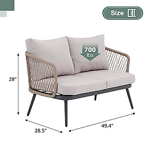 OC Orange-Casual Patio Furniture Loveseat with Thick Cushions,Outdoor Wicker Double Chair Conversation Sofa for Backyard,Garden, Beige Wicker