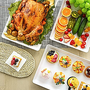 Moretoes 5pcs Serving Tray for Party, 16 x 11 Inches Plastic Trays for Serving Food, White Stackable Platters for Food Snack Dessert Cookies, BPA Free