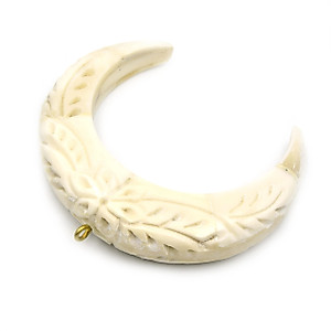 Bone Pendant | Floral Carved Crescent Pendant | Ox Bone Focal Pendant | White