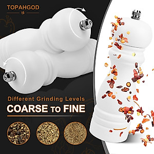 Salt and Pepper Grinder Set of 2 - Wood Salt and Pepper Mill with Adjustable Coarseness Ceramic Core - Manual Salt Grinders Refillable Spice Mills - Pepper Shakers for Sea Salt/Chili/Sesame, 6.5 Inch