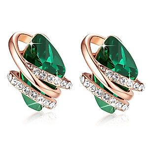 Leafael Wish Stone Stud Earrings with Emerald Green Birthstone Crystal, 18K Rose Gold Plated