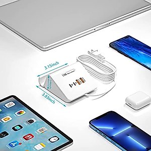 VHBW USB C Charging Station 45W, 4 Port Multiple USB Charging Station with 2 USB C & 2 USB A, 20W PD Fast Charger for Multiple Devices for iPhone 13/12/11, Samsung Galaxy, iPad, Pixel 4/3【UL Listed】