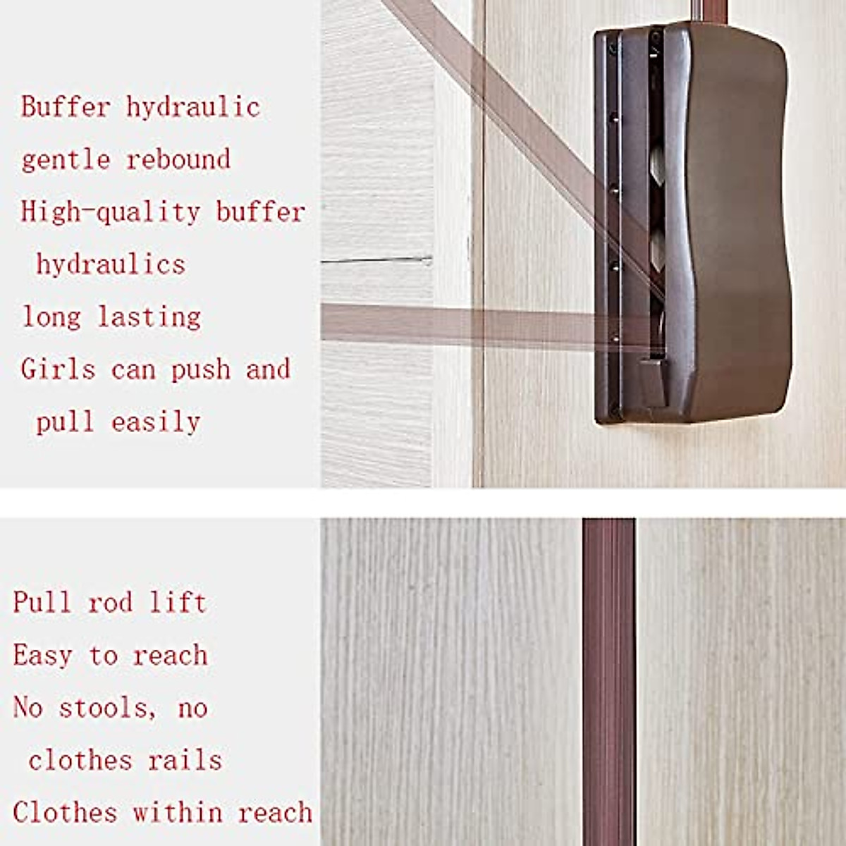 Pull Down Closet Rod Wardrobe Lift Heavy Duty Pull Down Closet Rod For Hanging Clothes Wardrobe Lift Rail, Aluminum Adjustable Width 51-120cm， Cabinet Rail Lifter Hanger Organizer Storage System ( Col