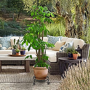 NSYOOMH 2 pack 10"-12" Rustproof Black Metal Plant Stands Heavy Duty Plants Holder Outdoor Indoor, Round Wrought Iron Flower Planter Pot Stand, Corner Gardening Pumpkin Stand