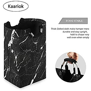 Kaariok White and Black Marble Art Print Laundry Hamper with Handles Waterproof Collapsible Storage Basket Large Dirty Clothes Sorter for Laundry Room, 22.7 Inches