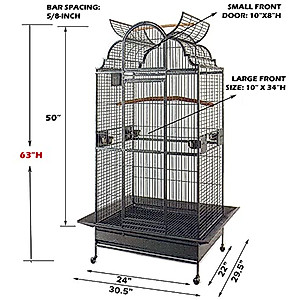 Large Elegant Wrought Iron Open Dome Play Top Bird Parrot Cage, Include Metal Seed Guard Solid Metal Feeder Nest Doors