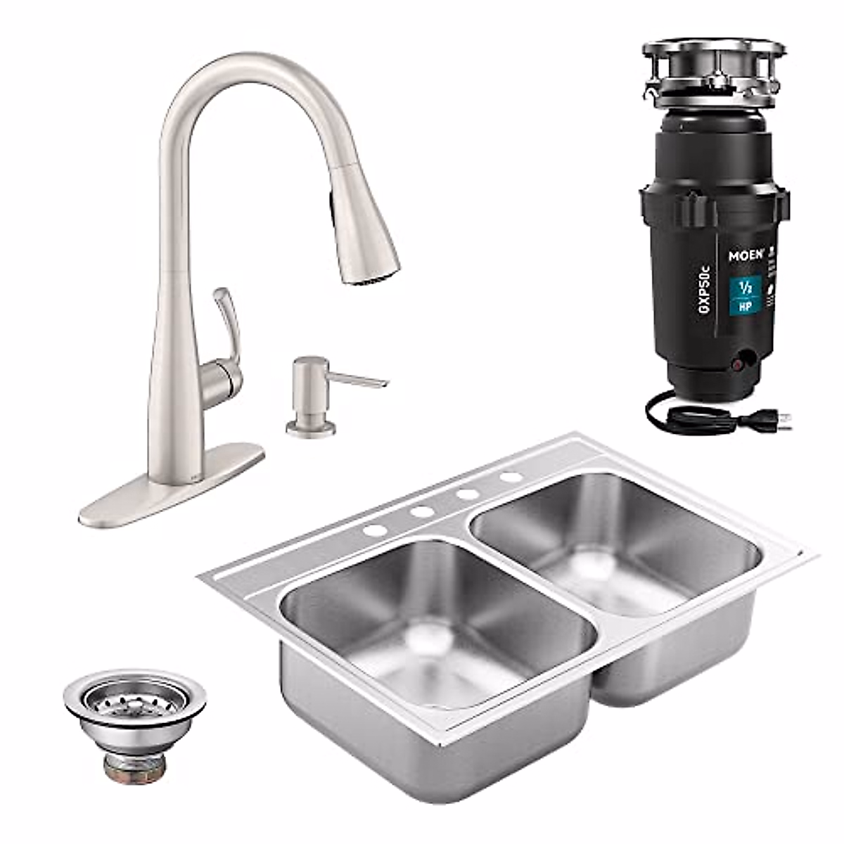 Moen 22036 3-1/2 Inch Kitchen Sink Stainless Steel Basket Strainer with Drain Assembly, Stainless