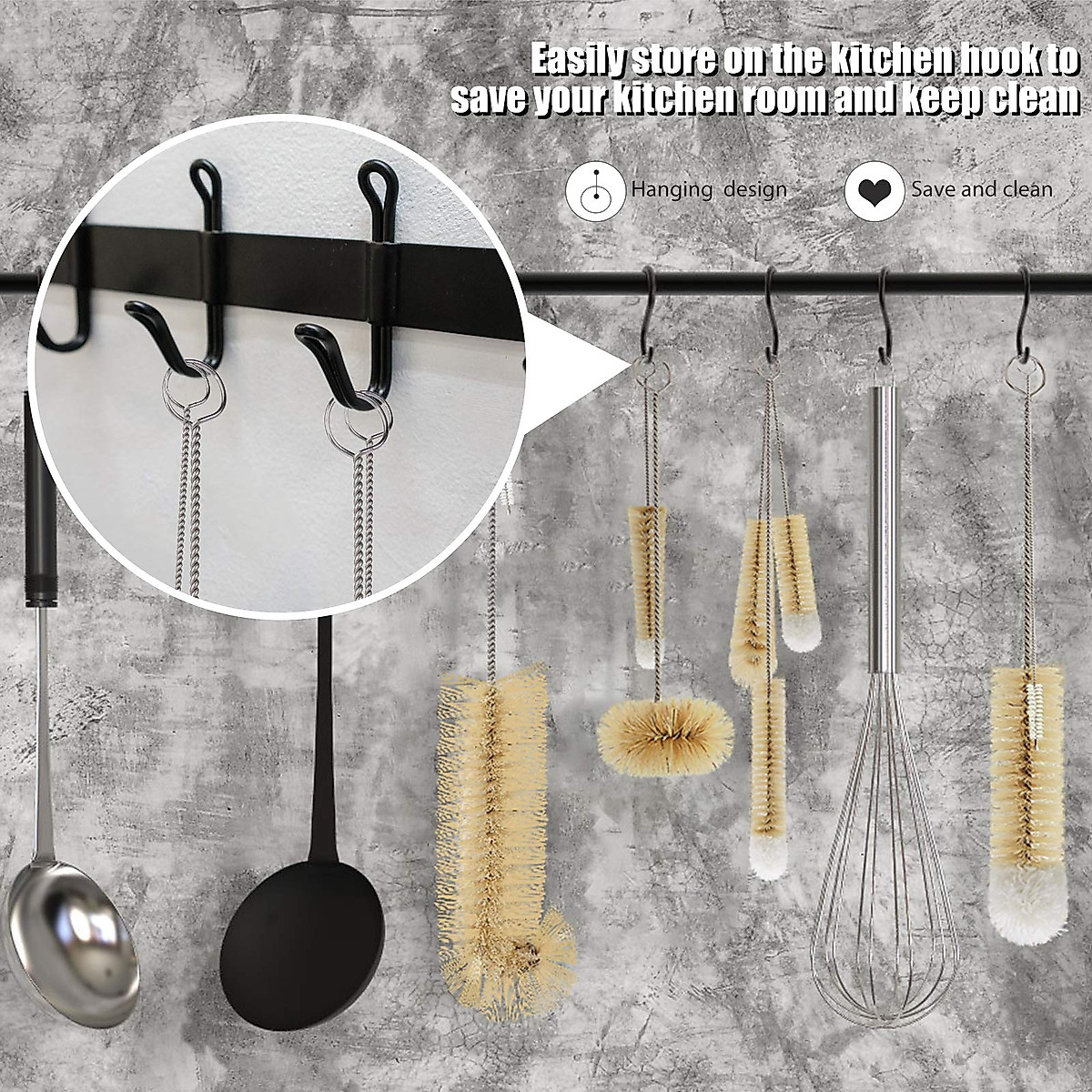 MASTERTOP 9 Pieces Bottle Brush Set - Long Water Bottle and Straw Brush Cleaning Set BPA Free Bottle Cleaner Brush for Baby Bottle Pipes Coffee Grinder Teapot Narrow Neck Wide Mouth Water Bottles