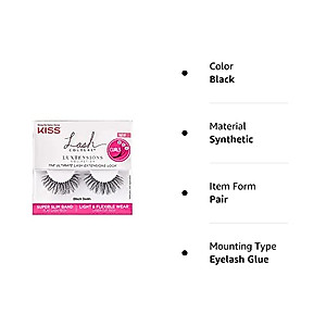 KISS Lash Couture LuXtensions Collection False Eyelashes, Flat Lash Technology, Real Lash Extension Fibers, Reusable, Contact Lens Friendly Strip Lashes, Style 'Black Swan', 1 Pair