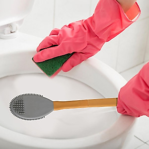 Hondony Toilet Brush and Holder Set,Wall Toilet Wand Long Handle Toilet Cleaner Brush | Long Handle Silicone Toilet Bowl Brush Head with Soft Bristles for Wash Basin