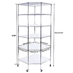 Ymlpre Corner Wire Shelf Adjustable Metal Shelving Unit 6 Shelf Storage Shelves with Wheels Wire Rackfor Kitchen, Bathroom, Laundry, Pantry, Close, 26.77" D x 26.77" W x 72.83" H, Black 6-Tier