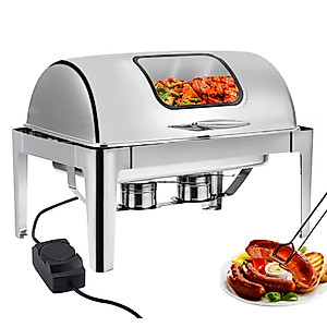 YMJOINMX Electric Buffet Food Roll Top Chafing Dish Temp. Control Servers and Warmers with Cover 2 Pans 9.5Quart for Buffet Commercial Food Warmer Steam Table