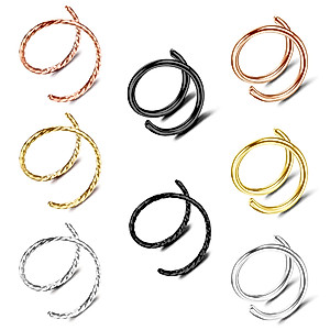 Drperfect Double Nose Ring for Single Piercing 6mm 8mm 10mm Spiral Nose Hoop Stainless Steel Twisted Hoop Nose Ring