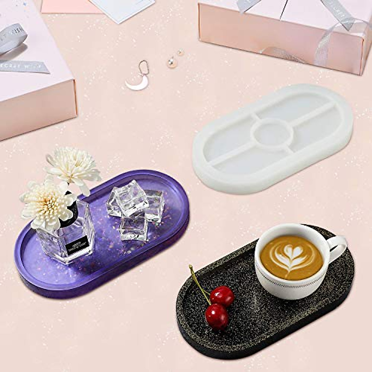 2 Pieces DIY Tray Silicone Resin Mold - Oval Jewelry Making Molds, Clear Epoxy Resin Casting Mold for DIY Jewelry Container Ring Trinket Storage Plate Mould with Resin, Handmade Soap Etc