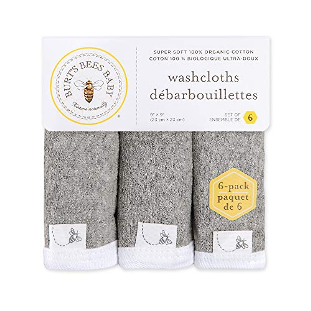 Burt's Bees Baby Washcloths, Absorbent Knit Terry, Super Soft 100% Organic Cotton Heather Grey