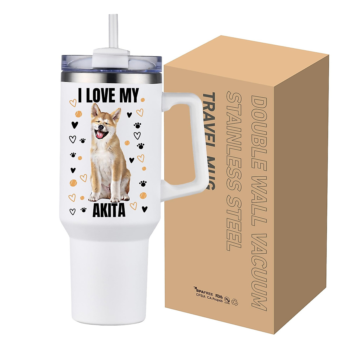 Akita Dog Mom 40 oz Insulated Tumbler with Handle and Straw - Dog Lover Gift for Women