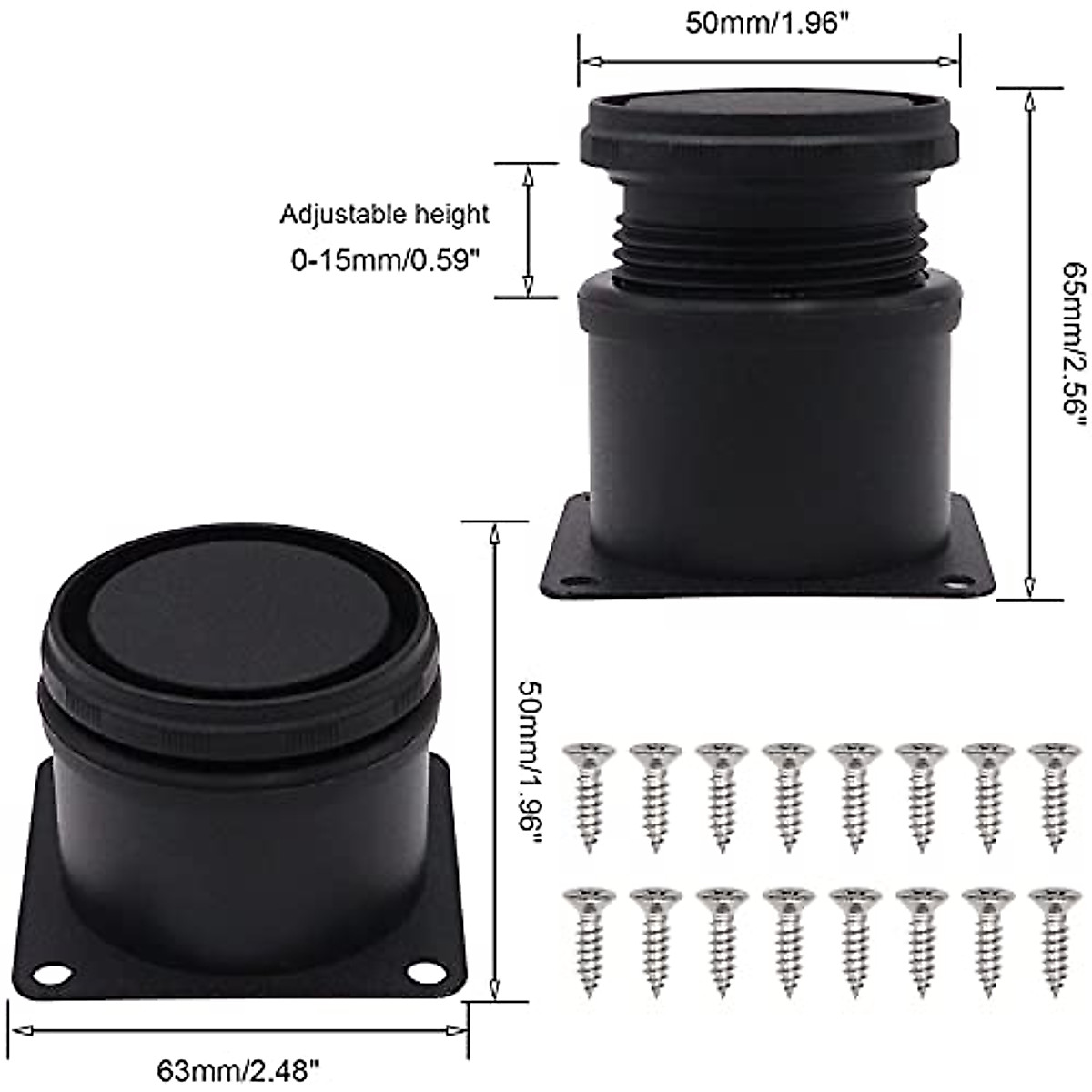 weideer 4-Pack 2 Inch Stainless Steel Furniture Legs Cabinet Adjustable Round Kitchen Feet for DIY Furniture+16pcs Screw (Black 50x50mm)