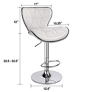 Leopard Shell Back Adjustable Swivel Bar Stools, PU Leather Padded with Back, Set of 2 (White)